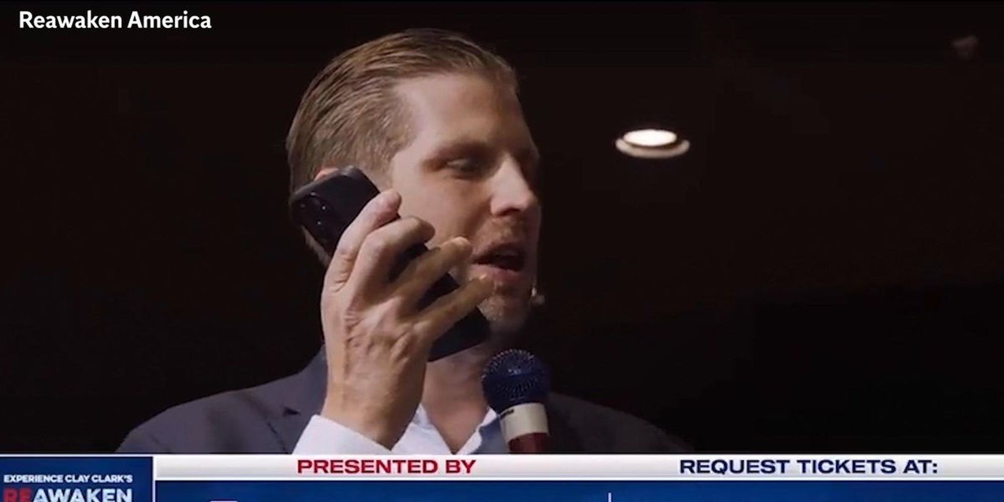 Eric Trump ridiculed for onstage call with his dad to say he loves him ...