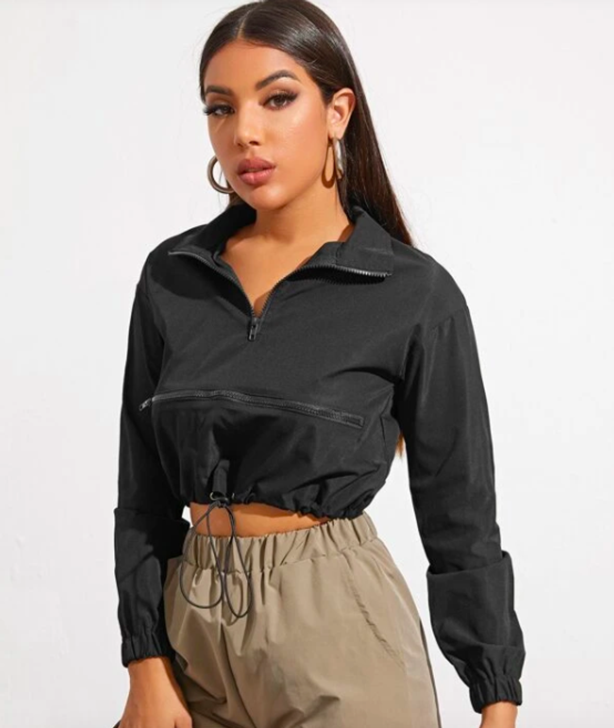 Zipper Half Placket Drawstring Hem Wind Jacket | indy100