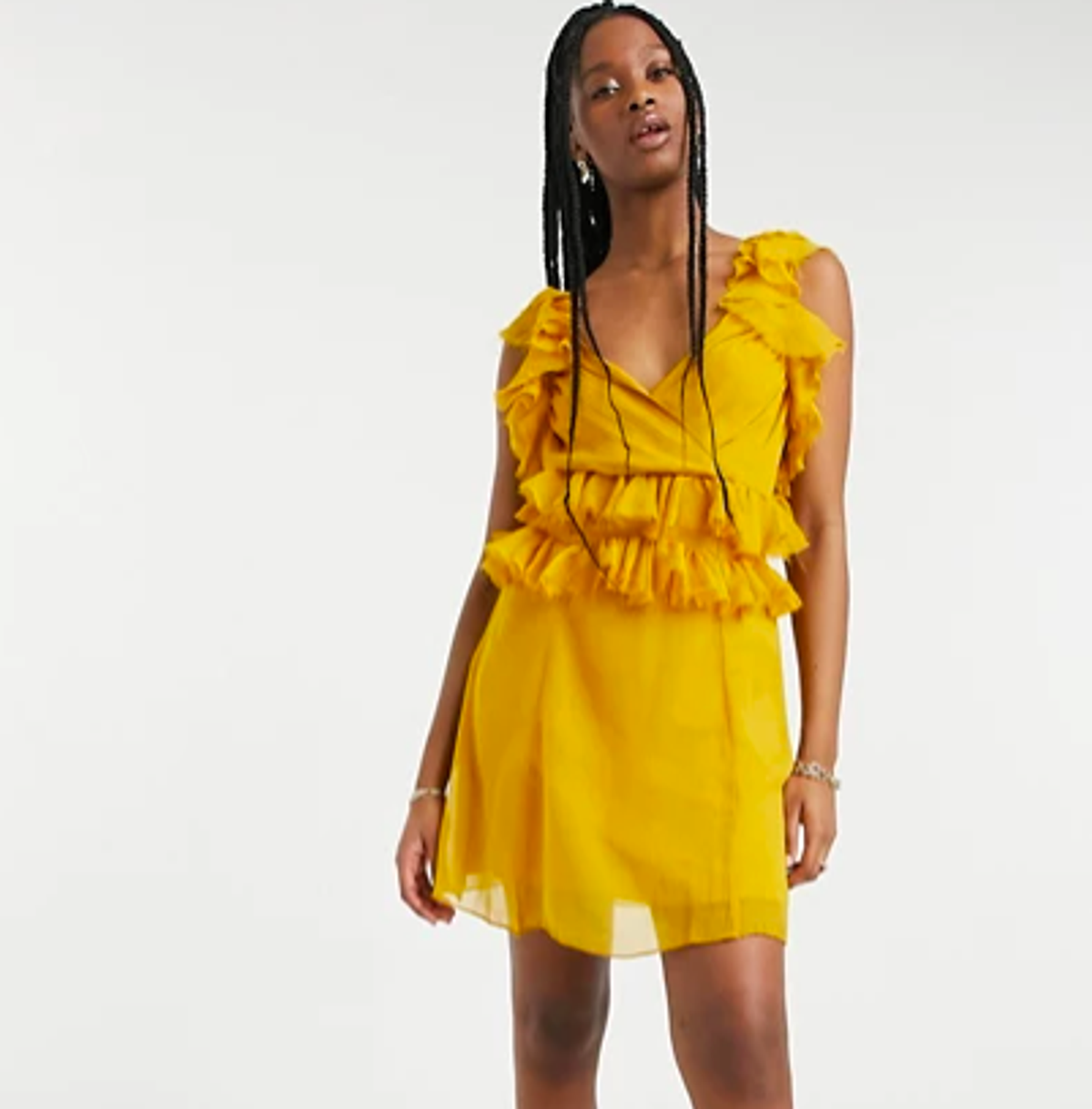 Asos Design Tiered Ruffle Mini Dress With Tie Back In Mustard Indy100
