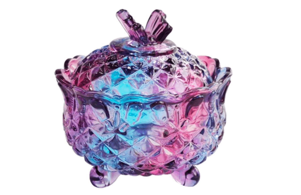 SOCOSY Royal Embossed Crystal Glass Candy Box with Lid Footed Jewelry ...