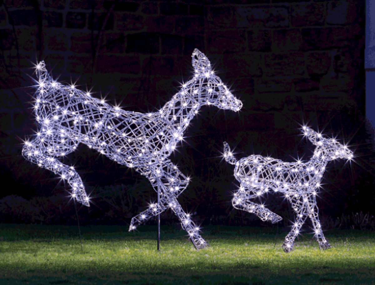 Harlow Grey Rattan Leaping Doe & Fawn Outdoor Reindeer Figure | indy100