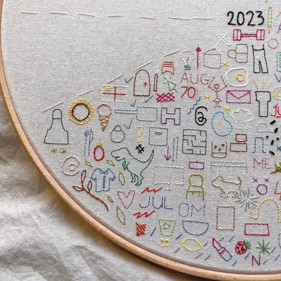 Writer completes embroidery journal documenting 2023 with stitched ...